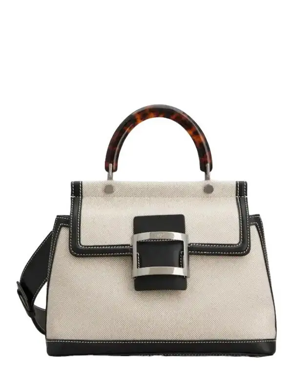 ROGER VIVIER Viv Cabas Bag In Canvas - Natural Color, Black