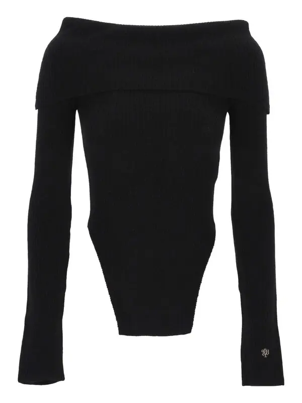 ANIYE BY Off-shoulder Ribbed Knit Long-sleeved Bodysuit - Black