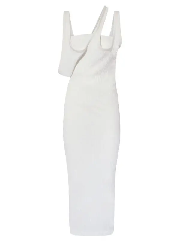 Attico Ribbed Asymmetric Midi Dress - White