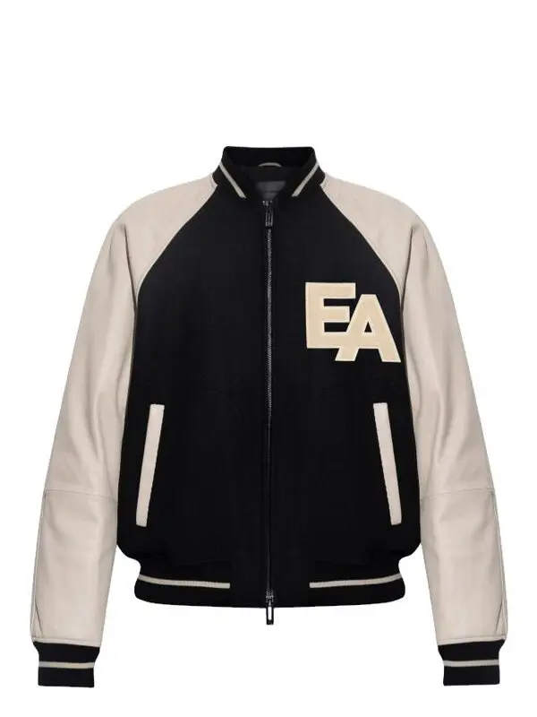 Emporio Armani Leather-sleeved Varsity Jacket - Black