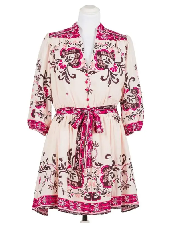 TWINSET Floral Print V-neck Long Sleeve Dress - Pink
