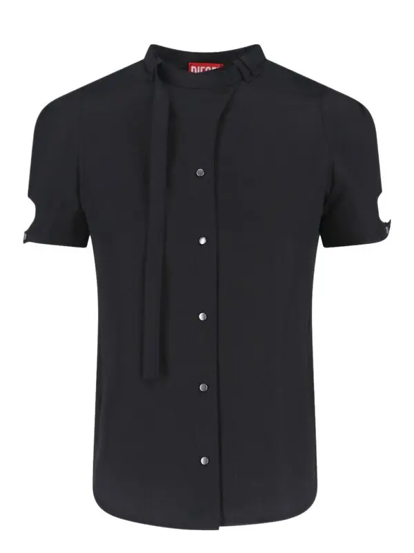 DIESEL® Tie-neck Short-sleeve Shirt - Black