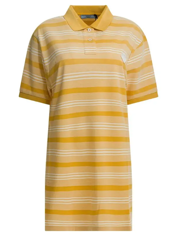 Prada Short Sleeve Striped Collared Dress - Nude