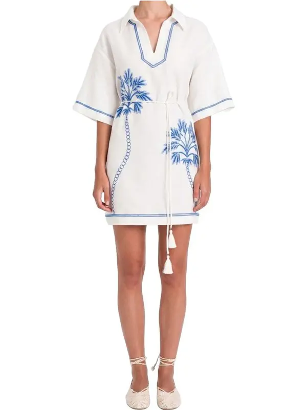 TWINSET Short-sleeve Printed Dress With V-neck And Tie-waist - White