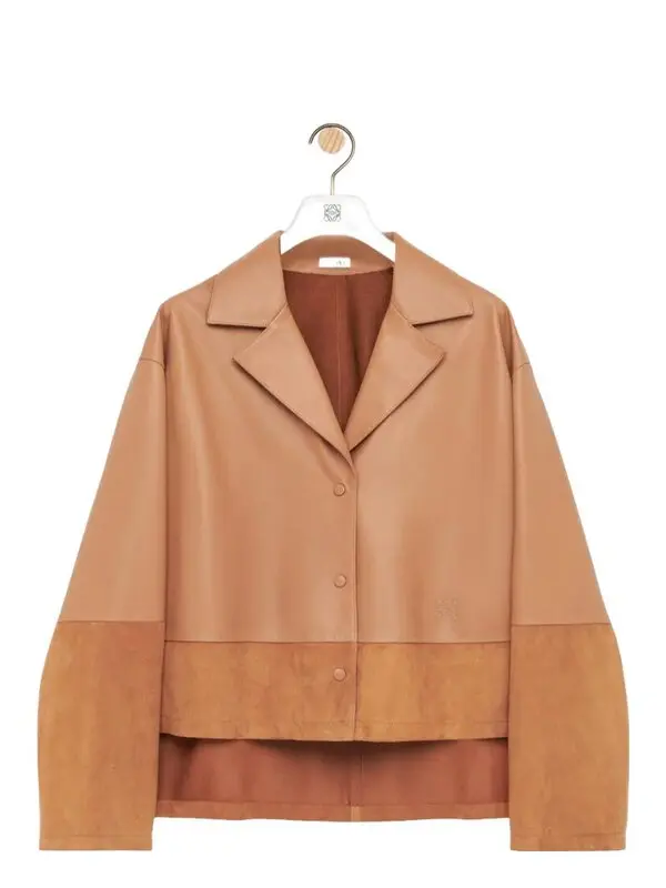 Loewe Long Sleeve Leather Jacket With Notched Lapels - Toffee Color