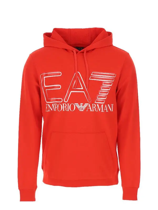 EA7 Logo-print Cotton Hoodie - Red
