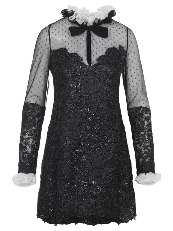 Giambattista Valli Embroidered Ruffled-collar Dress - Black