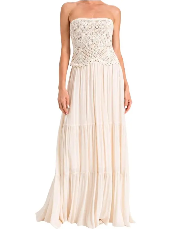 TWINSET Strapless Crochet Maxi Dress - Nude
