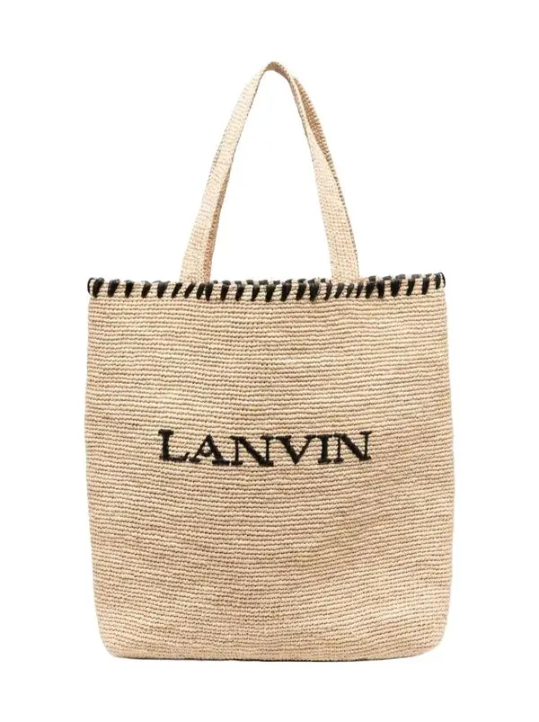 LANVIN Raffia Tote Bag With Logo Embroidery - Nude