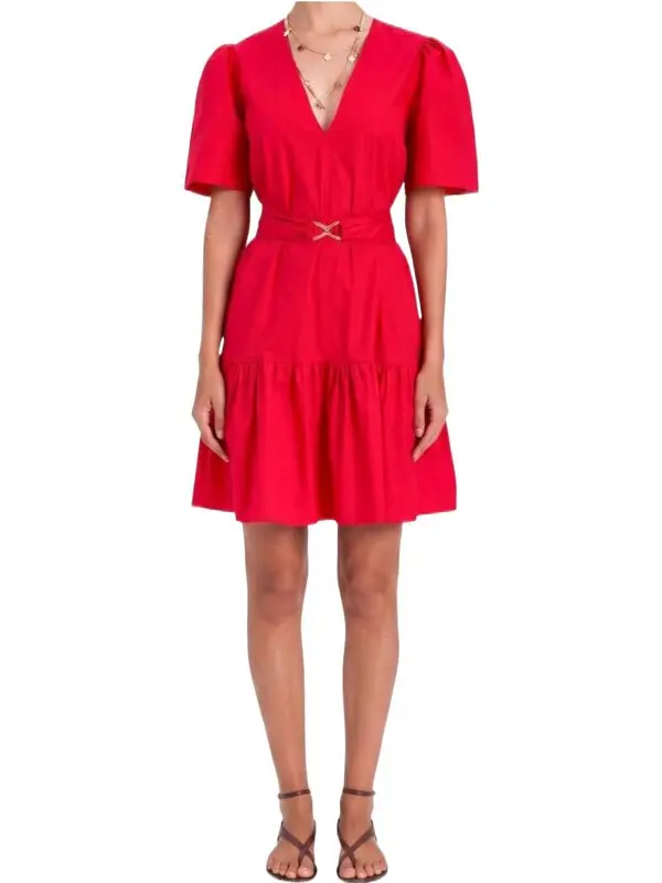 TWINSET Short-sleeved V-neck Dress With Logo Belt - Red