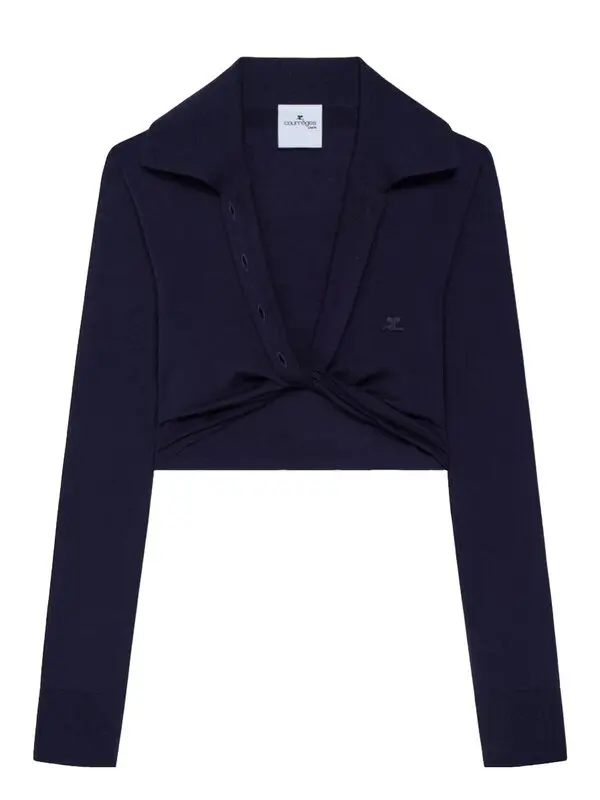 COURREGES Twist-detail Cropped Polo Jumper - Black