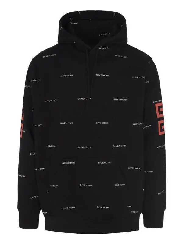 Givenchy Long-sleeved Hoodie With All-over Logo Print - Black