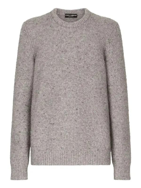 Dolce & Gabbana Crewneck Jumper With Embellished Metal Signage - Gray