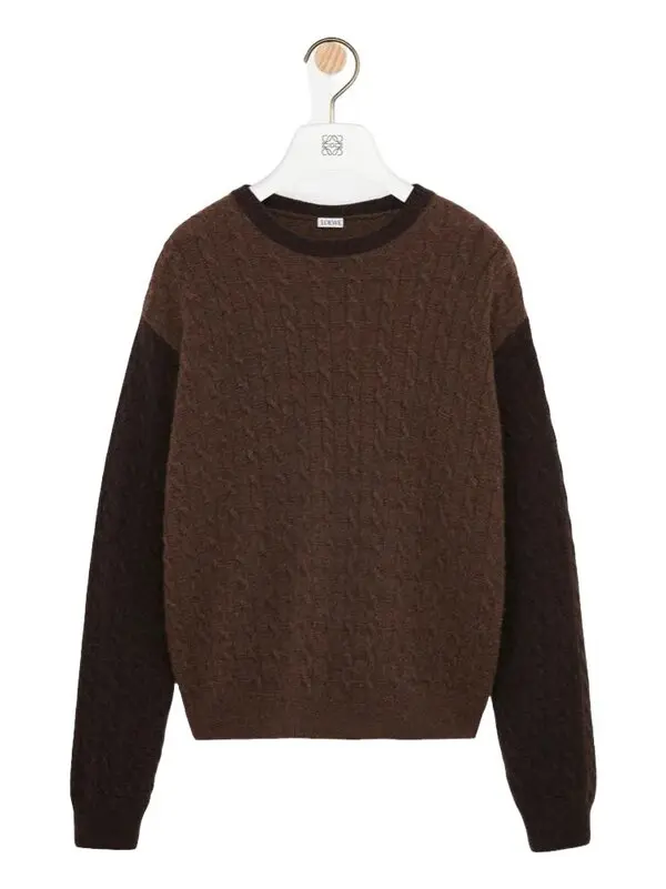 Loewe Crew Neck Sweater With Embossed Leather Patch - Brown/dark Brown