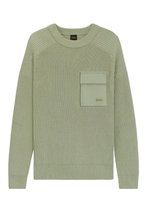Hugo Boss Long-sleeved Knitted Shirt With Pocket - Green