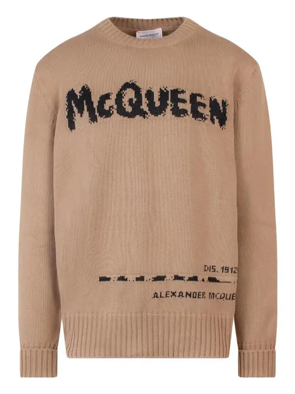 Alexander McQueen Logo Print Crew Neck Jumper - Brown
