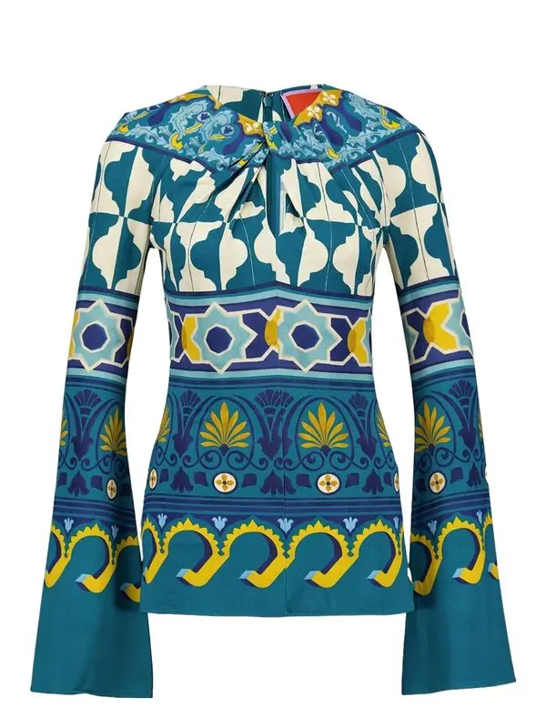 La DoubleJ Superflare Blouse With Horn Sleeves And Printed Design - Blue