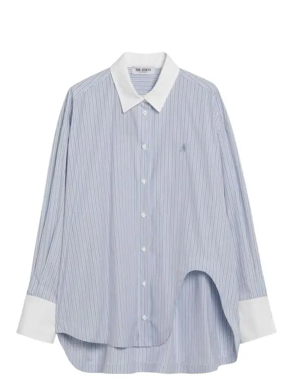 Attico Striped Classic Collar Shirt With Dropped Shoulders - Light Blue