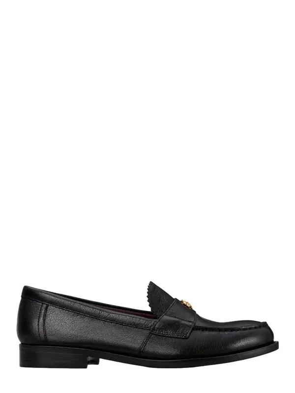 Tory Burch Double T Logo Plaque Round-toe Loafers - Black