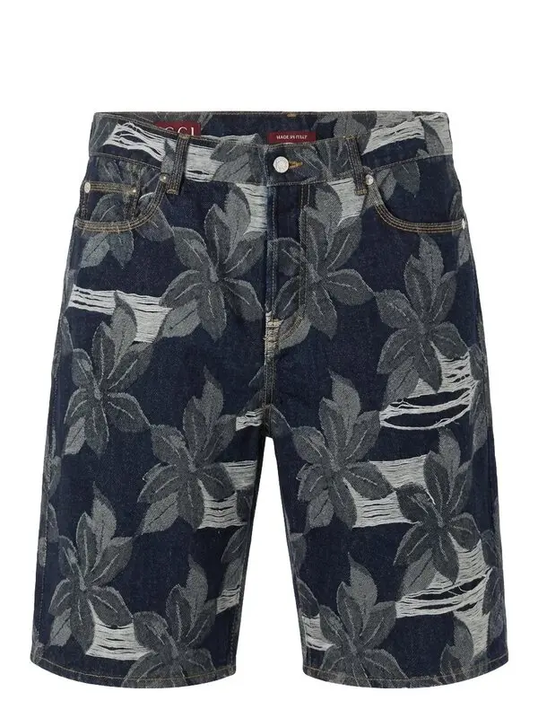 Gucci Denim Jacquard Pants With Logo Buttons - Dark Blue