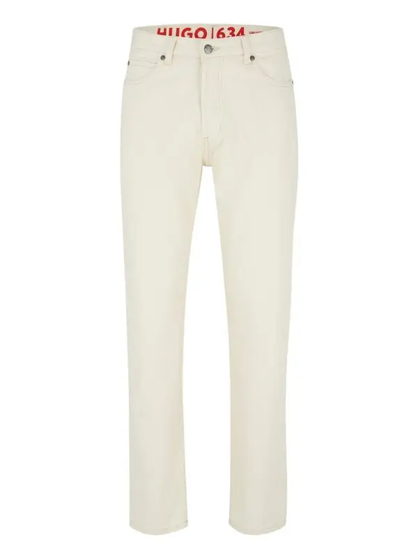 Hugo Boss Organic Cotton Belted Casual Pants - White