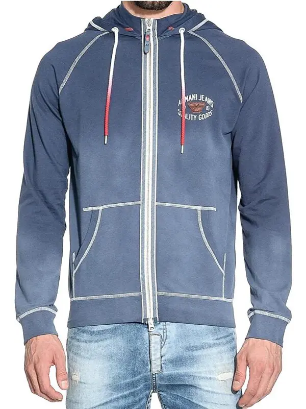 Emporio Armani Logo Zip-up Hoodie - Blue