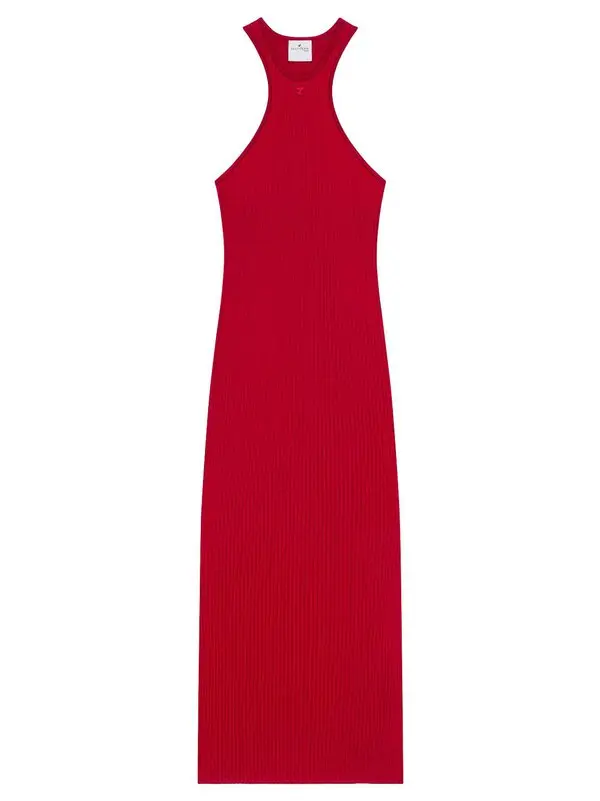 COURREGES Sleeveless Ribbed Knit Midi Dress - Ruby Colour