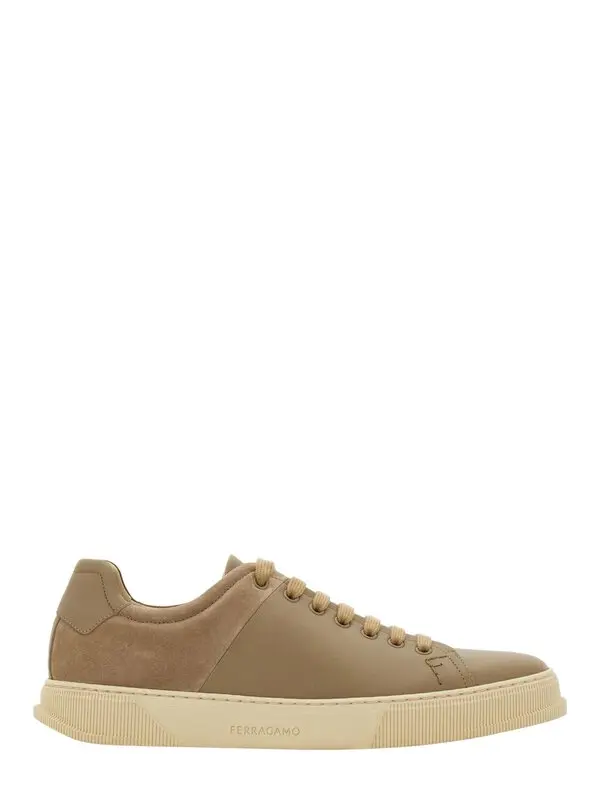 FERRAGAMO Low Top Sneakers With Embroidered Detail - Safari Green