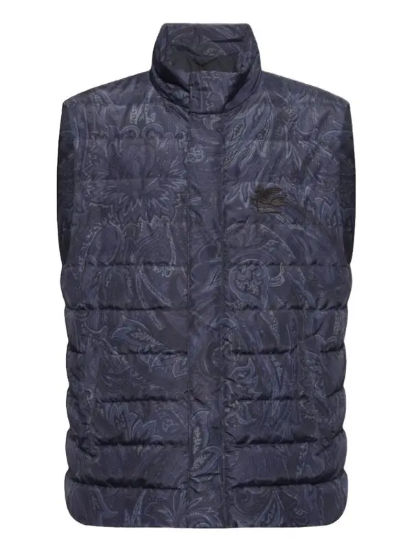 Etro Paisley Print Quilted Down Vest - Black