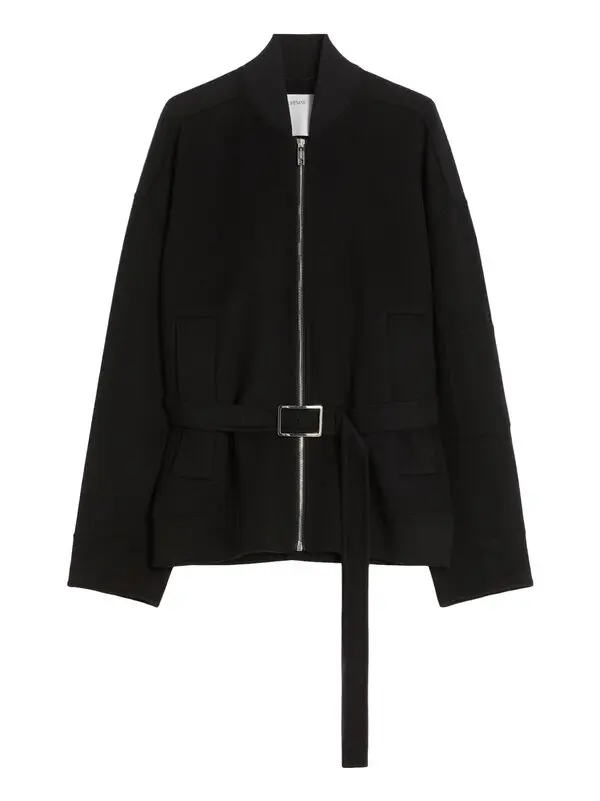 Sportmax Double-faced Pure Wool Bomber Jacket With Belt - Black
