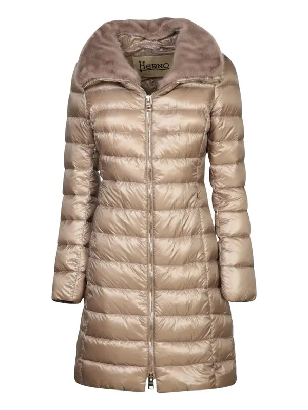 Herno High-neck Down Coat With Removable Faux Fur Collar - Beige