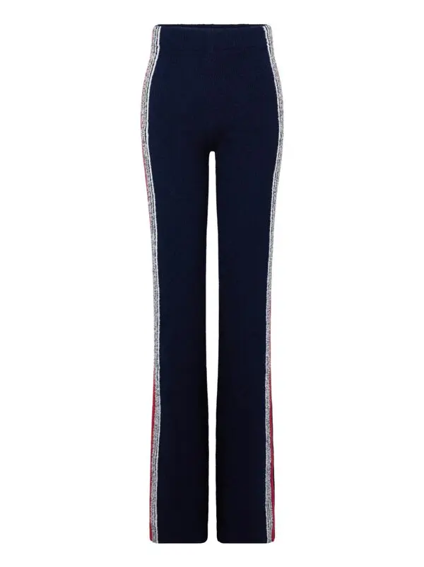 Rabanne Ribbed Knit Trousers With Side Stripes - Navy Blue/natural/red