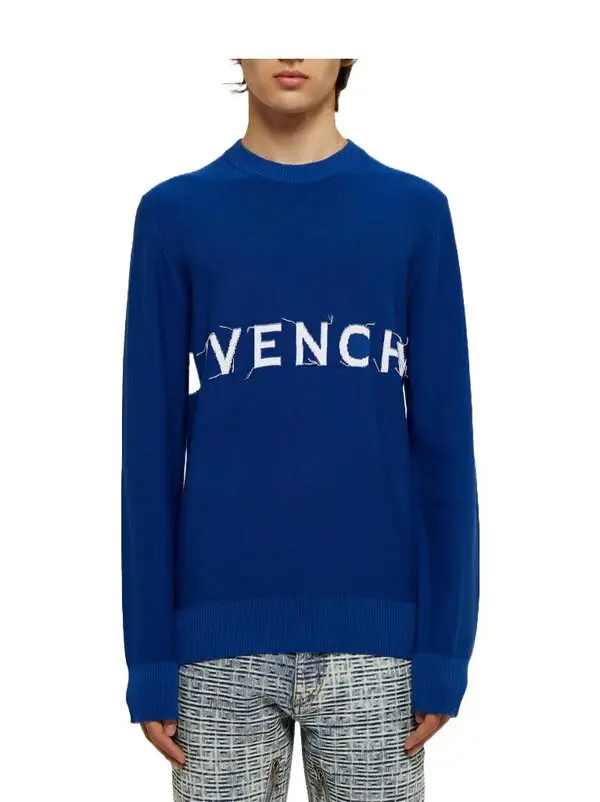 Givenchy Logo Intarsia-knit Crewneck Jumper - Blue
