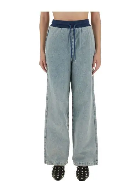 Moschino Drawstring Wide Leg Jeans - Blue