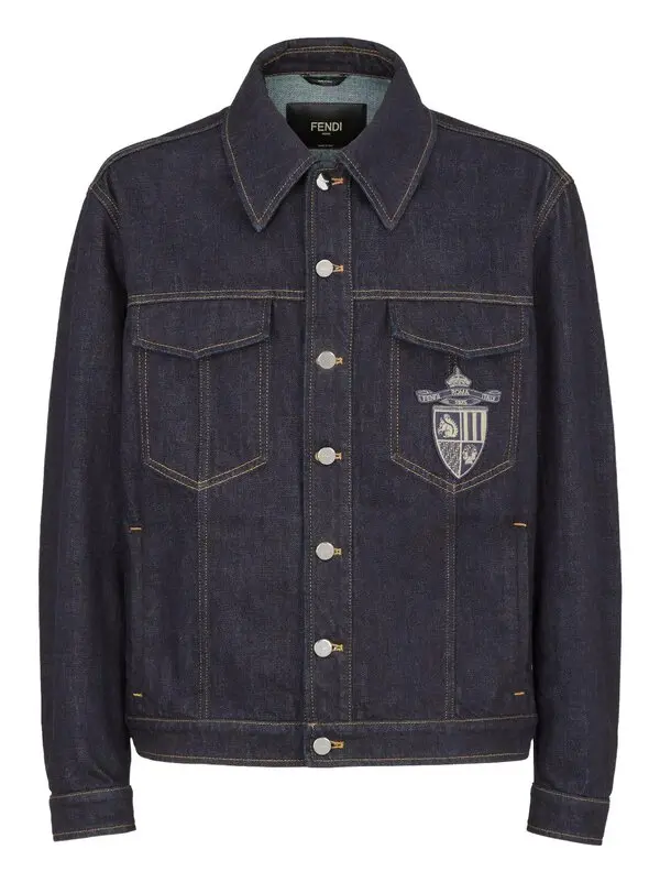 Fendi Crest Embroidered Denim Jacket - Blue