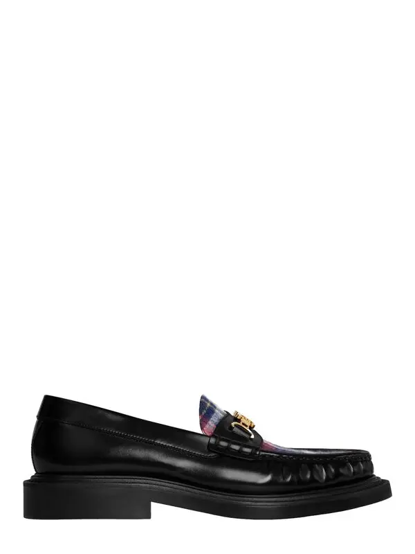 Celine Triomphe Chain Loafer In Polished Bull And Tartan - Black/red