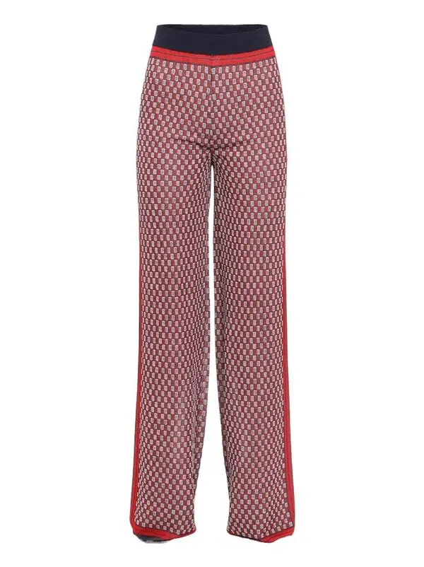 Balmain Knit Monogram Wide Leg Trousers - Red