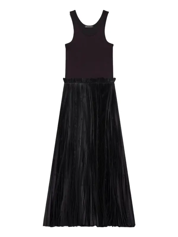 Balenciaga Allover Logo Tank Top Pleated Dress - Black