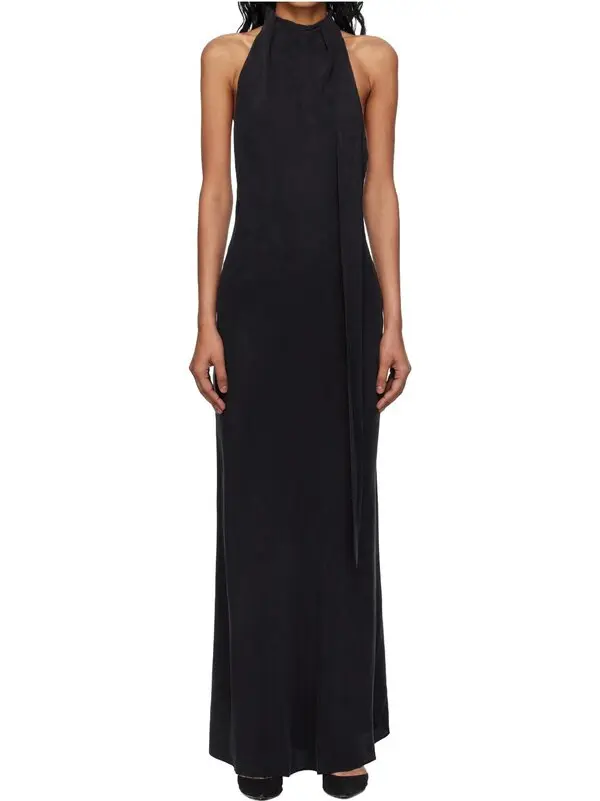ST. AGNI Diagonal Neckline Halterneck Maxi Dress - Black