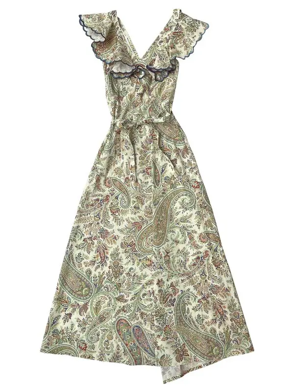 Etro Paisley-printed Ruffled V-neck Maxi Dress - Nude