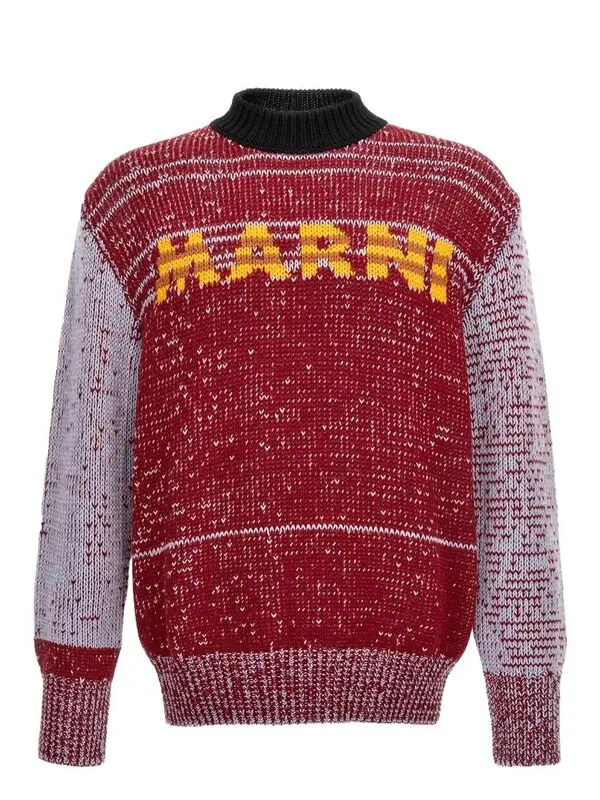 Marni Logo Intarsia Crewneck Jumper - Red