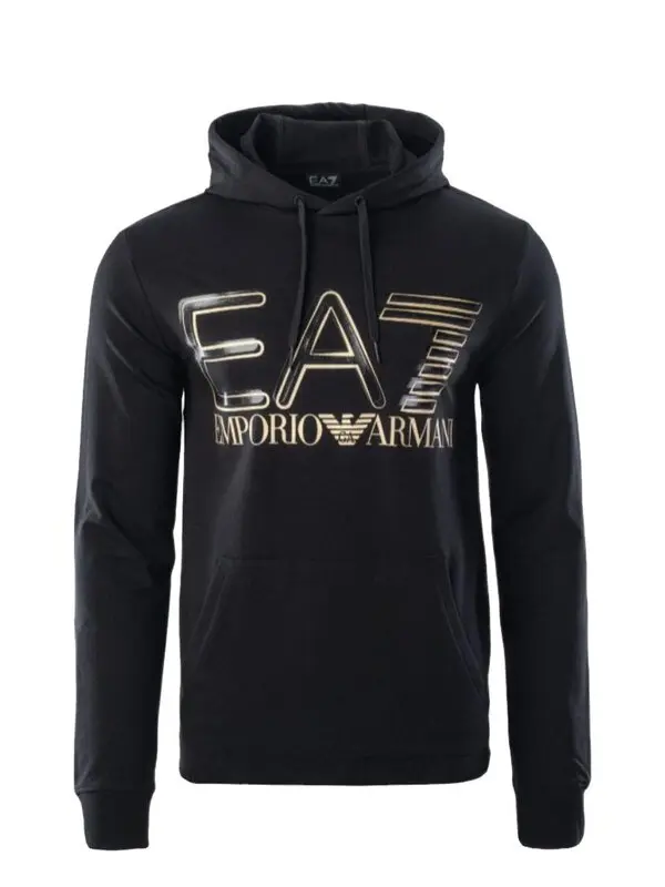EA7 Logo Print Pullover Hoodie - Black