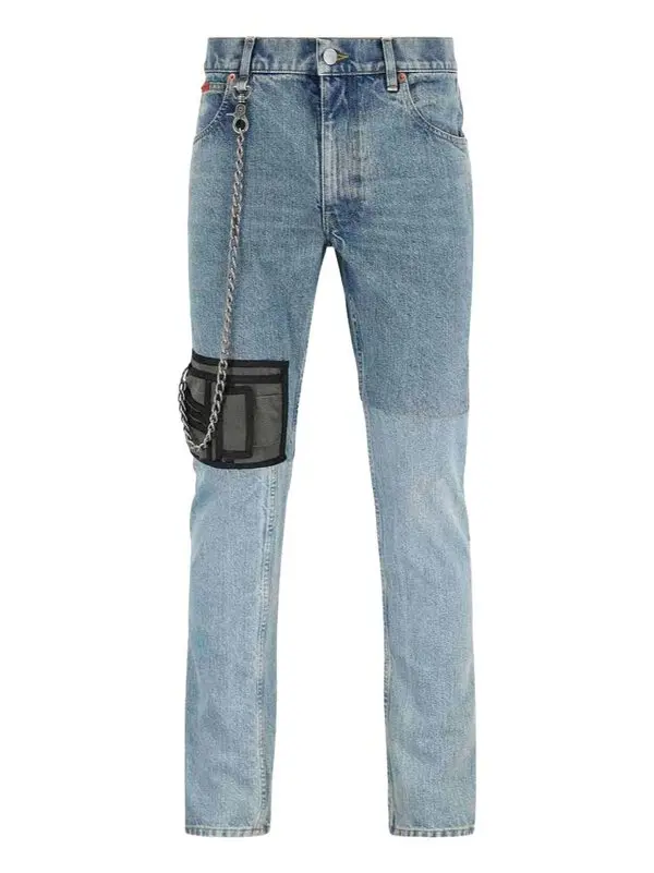Martine Rose Patchwork Chain Straight Leg Jeans - Blue