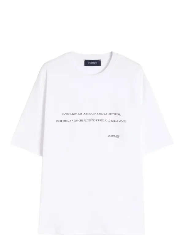 Sportmax Short-sleeve Cotton T-shirt With Chest Print - Optical White