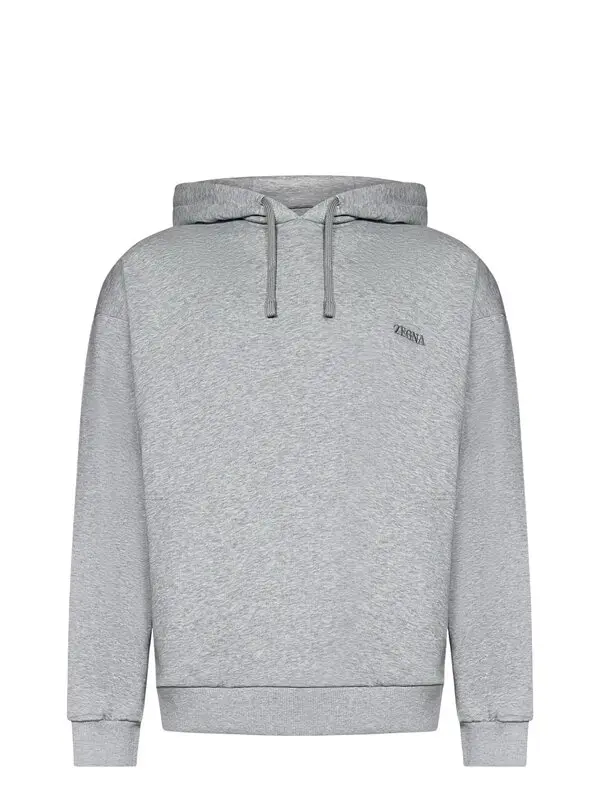 Zegna Embroidered Logo Hoodie - Grey Melange