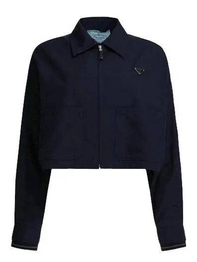 Prada Triangle Logo Zip-up Cropped Jacket - Blue