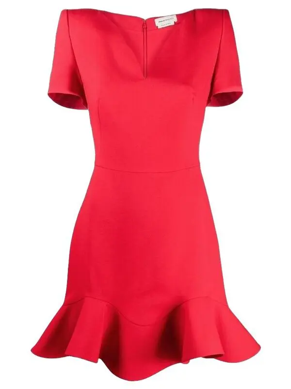 Alexander McQueen Ruffled Hem Mini Dress - Red