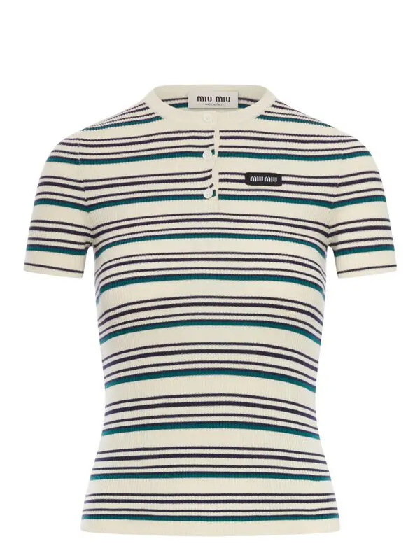 Miu Miu Cotton Knit Henley Shirt - White
