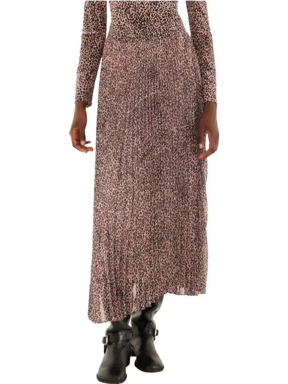 Farm Rio Pleated Leopard Print Midi Skirt - Brown
