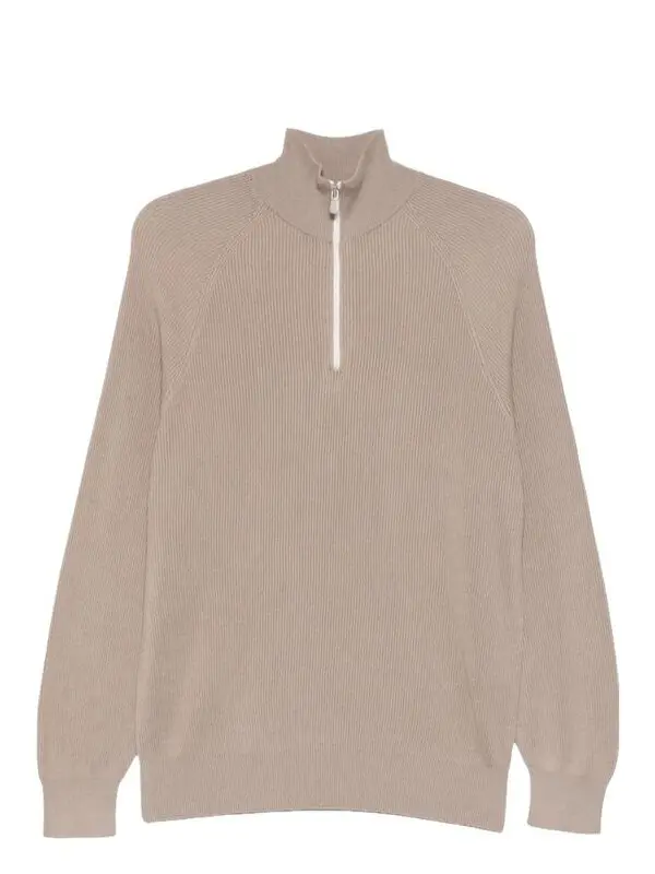 Brunello Cucinelli Ribbed Half-zip Sweater - Nude